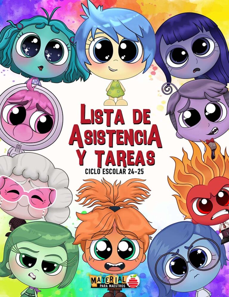 Lista de asistencia y tareas con temática de IntensaMente - Material para Maestros