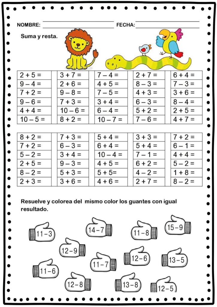 Ejercicios de sumas y restas - Material para Maestros