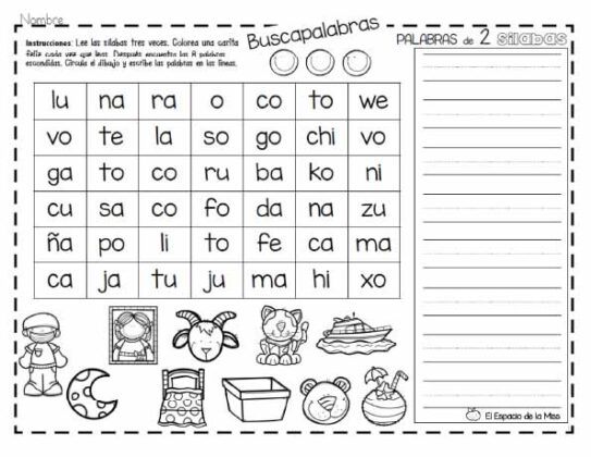 Busca palabras - Formar palabras con sílabas - Material para Maestros