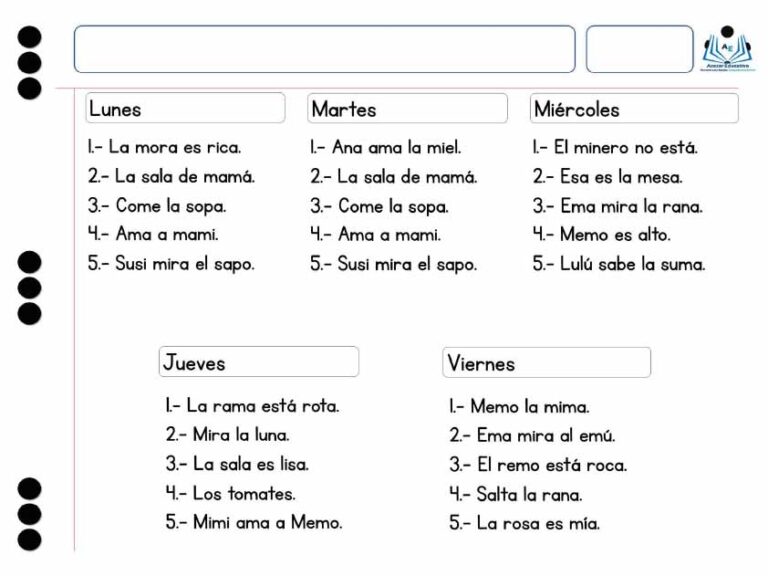 Dictado de oraciones cortas por semana - Material para Maestros