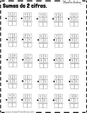 Hojas con sumas de 2 cifras - Material para Maestros
