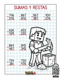 Sumas y restas con temática de Minecraft - Material para Maestros