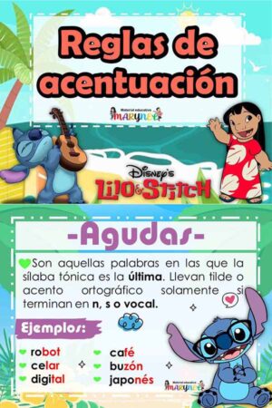 Reglas de acentuación con temática de Lilo y Stitch - Material para ...