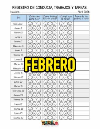 Registro de conducta, trabajos y tareas – Febrero 2026 - Material para ...