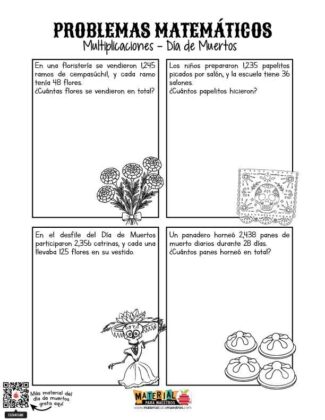 Problemas de multiplicaciones del Día de Muertos - Material para Maestros
