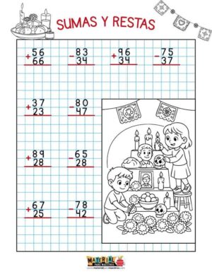 Hojas de sumas y restas con temática del Día de Muertos - Material para ...